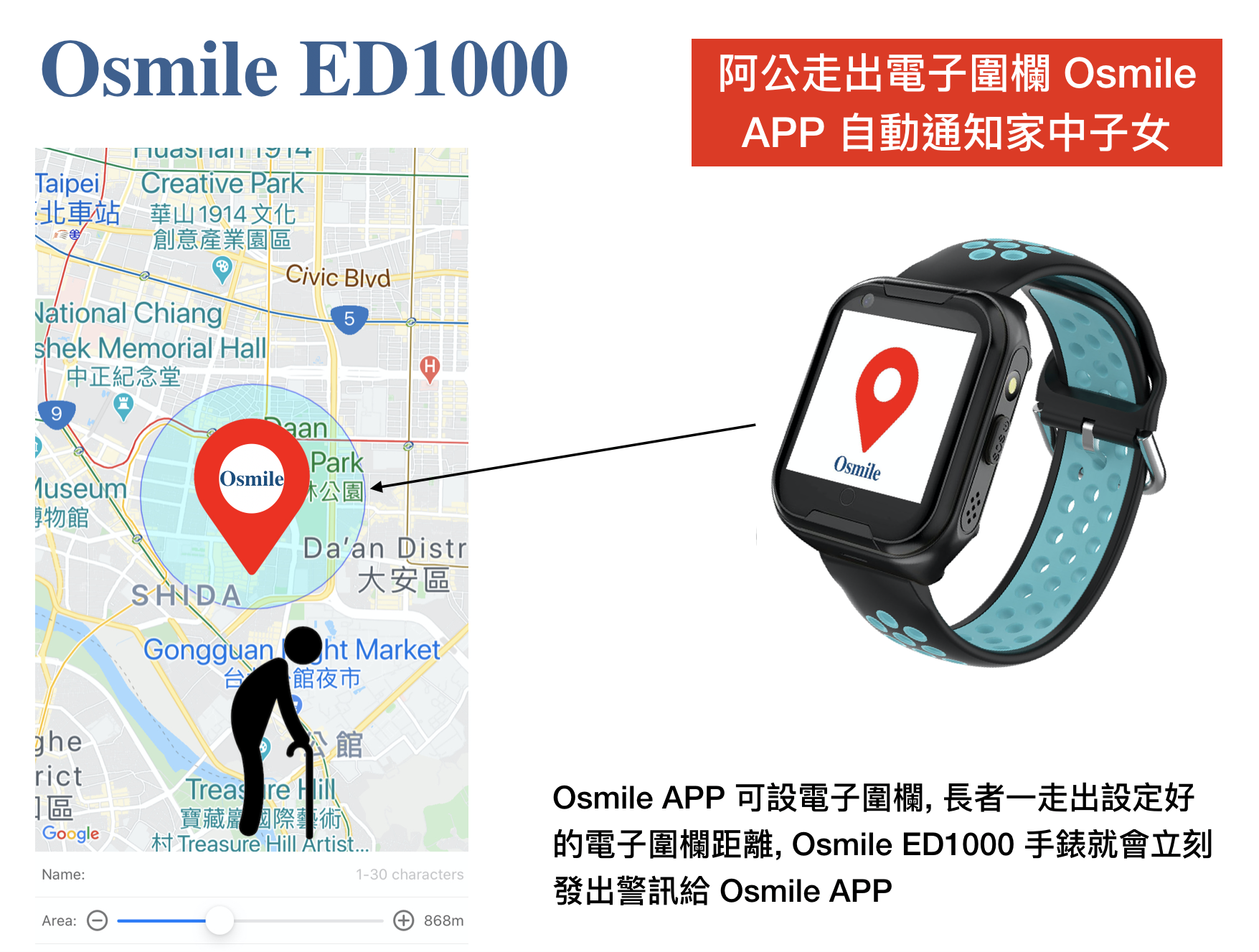 Osmile_ED1000 長者防走失定位緊急求救智慧手錶 (防水輔具沖澡款)